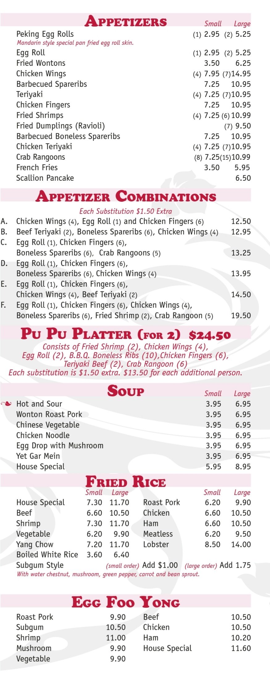 Menu Pan Asia Menu Pan Asia